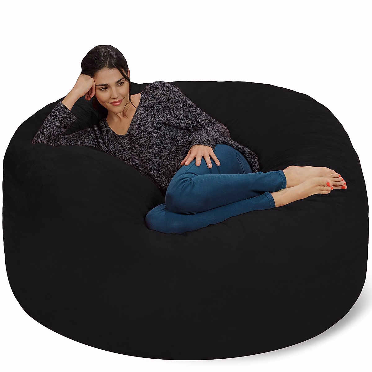 Chill Sack Bean Bag Chair - 5' Giant Memory Foam Lounge Chair with Soft Microfiber Cover – Cozy Furniture for Living Room, Dorm, & Kids' Rooms – Comfortable 5 Ft, Microsuede Lounge Sofa, Black