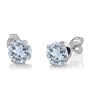 Gem Stone King 925 Sterling Silver Aquamarine Pendant and Earrings Jewelry Set For Women (2.25 Cttw, Round Gemstone Birthstone, with 18 Inch Silver Chain)