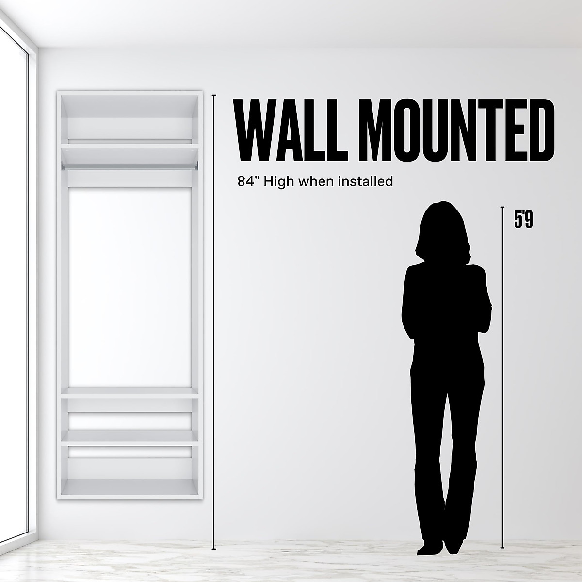 Hanging Closet Unit with Shelves - Modular Closet System for Hanging - Corner Closet System - Closet Organizers and Storage Shelves (White, 19.5 inches Wide) Closet Shelves