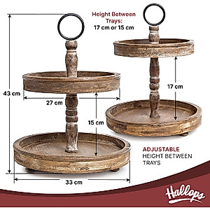 Hallops Wood 2 Tiered Tray | Rustic Farmhouse Decor | Rustic Serving Cake Stand | Galvanized Kitchen Table | Fall Decor | Food and Party Display(Coffee)