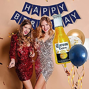 Navy Blue Gold Birthday Party Decorations for Men Women Boys Girls with HAPPY BIRTHDAY Banner, Crown balloons,Corona Foil Balloons,Balloon Garland Kit