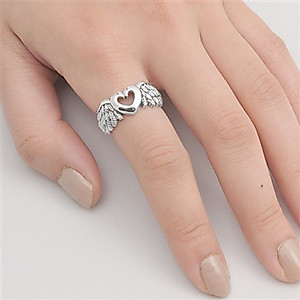 Cutout Heart Angel Wings Biker Ring New .925 Sterling Silver Band Size 11
