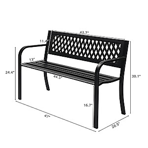 VINGLI Outdoor Bench Porch Bench Patio Metal Garden Bench w/PVC Back, Steel Black Outdoor Bench Park Bench for Yard Lawn Decor Deck Entryway