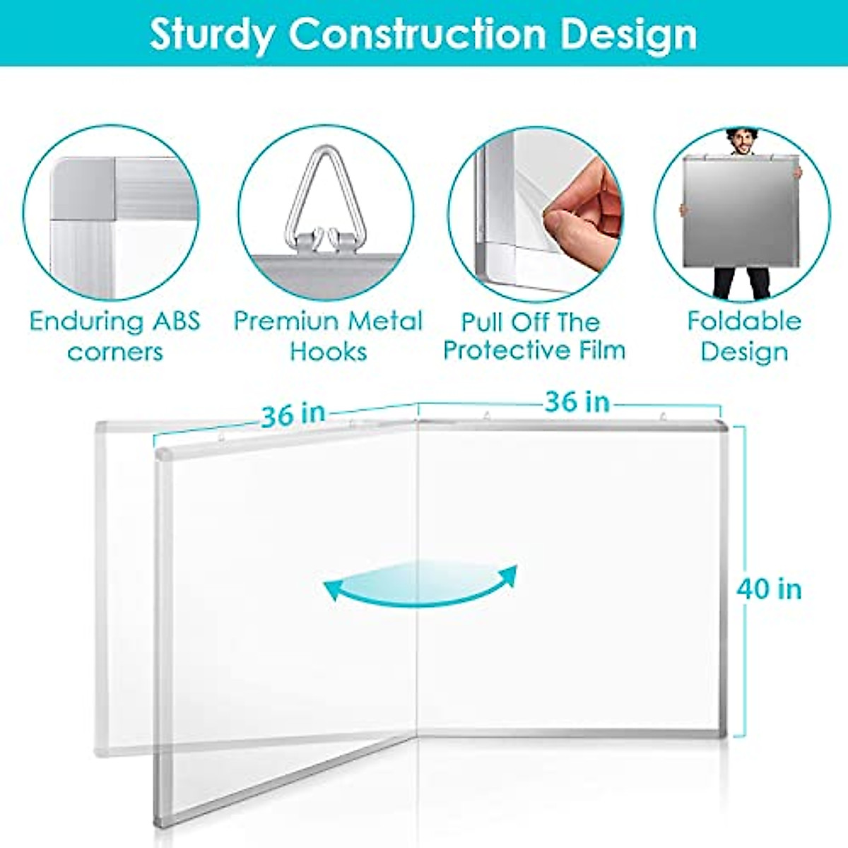 Large Magnetic Whiteboard, maxtek 72 x 40 Magnetic Dry Erase Board Foldable with Marker Tray 1 Eraser 3 Markers and 6 Magnets| Wall-Mounted Aluminum Memo White Board for Office Home and School