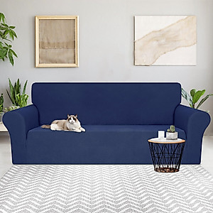 JIVINER Oversized Sofa Slipcover, Stretch 1 Piece Large Couch Covers for 3 Cushion Couch Jacquard Washable Sofa Covers with Elastic Bottom Pet Friendly Slipcovers (XL Sofa, Navy Blue)