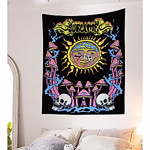 Miytal Sun Tapestry Aesthetic Mushroom Poster Skull Vertical Tapestry for Home Decoration 44 × 59 inches