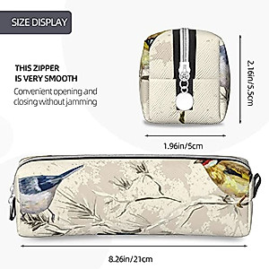 allgobee Pu Leather Pencil Bag Pen Case Little-Birds-Watercolor Students Stationery Pouch Pencil Holder Desk Organizer