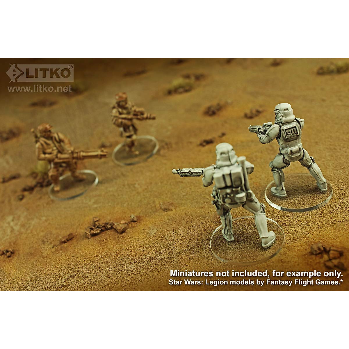 LITKO Round Bases | 27mm Circle | Compatible with Star Wars: Legion | Pack of 25 | (1.5mm Clear Acrylic)