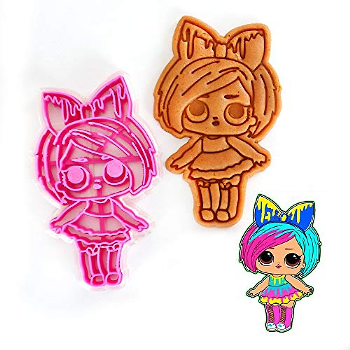 Cookie Cutter by 3DForme, LOL DOLL Serias Baking Cake Fondant Frame Mold for Buscuit, Set 2 Piece (Doll 2)