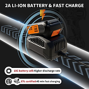 KAFUWELL Cordless Drill Set, 3-in-1 20V Power Drill with Battery and Charger, 1/2” Metal Chuck, 710 In-lbs Torque, 2 Variable Speeds, 20+3 Hammer Drill Driver