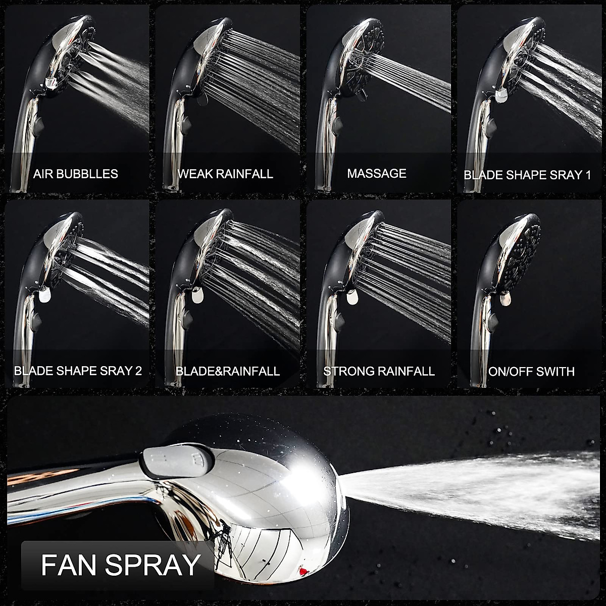 High Pressure Shower Head with Handheld,Anti-Clogging,VIKOBIN Handheld Showerheads Set 9 Modes Spray with 59inch Shower Hose and Teflon Tape, Built-in Power Spray for RV Shower Head,Chrome