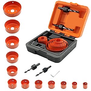 BeHappy Hole Saw Set 15 Pcs, Hole Saw Kit for Metal, Wood, and Plastic with Storage Case, General Purpose 3/4"-3"(19-75mm) Saw Blades, Hex Key, Mandrels, Drill Bits with Storage Case