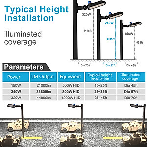 240W(240x1W) LED Parking Lot Lights 36000Lm 5000K Adjustable Arm Mount LED Pole Lights Outdoor with Dusk to Dawn for Outdoor Parking Lot-4Pack (Coverage: 66~88Ft at Height:30~40Ft)