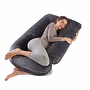 CDEN Pregnancy Pillow, J Shaped Full Body Pillow 57", Maternity Pillow Support for Back, Legs, Neck, HIPS for Pregnant Women with Removable Washable Velvet Cover(Darkgrey)