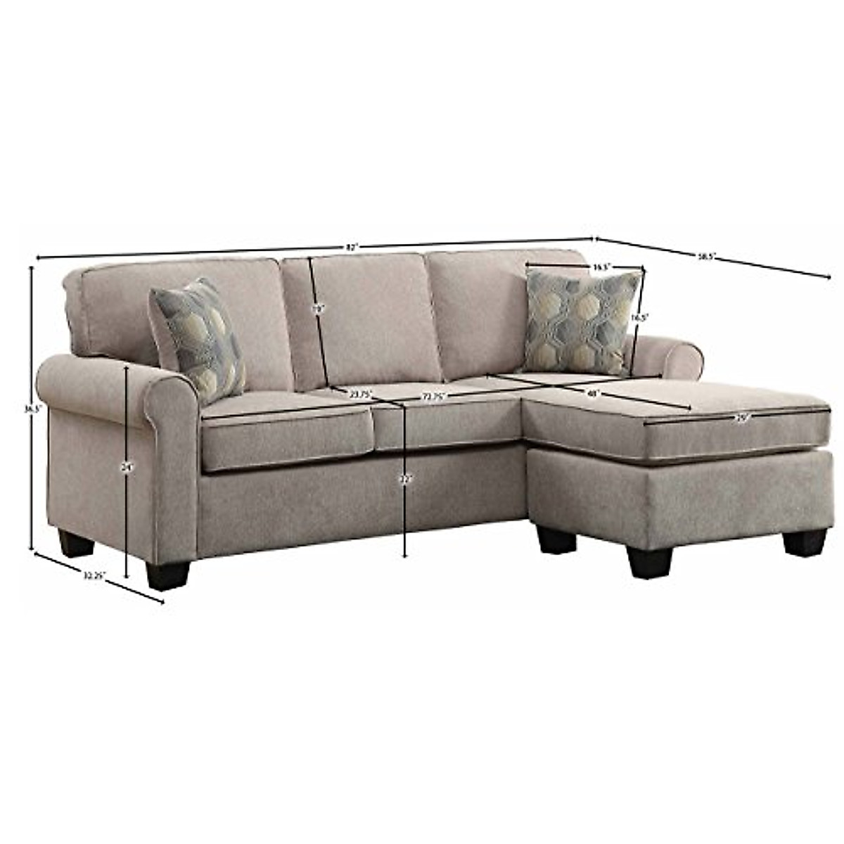 Homelegance Clumber 82" Reversible Sectional with Accent Pillows, Beige