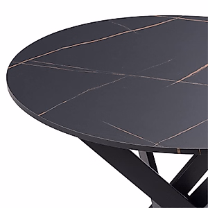 CorLiving Lennox Black Iron Metal Leg Trestle Dining Table with Marbled Top