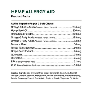 NaturVet Hemp Allergy Aid Supplement for Dogs, Hemp Seed, Antioxidants, Omegas, Dha & Epa for Healthy Skin & Respiratory Health, 60 Count