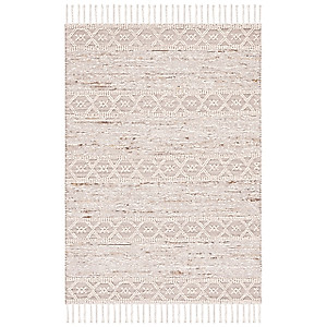 SAFAVIEH Natura Collection Area Rug - 8' x 10', Ivory & Beige, Handmade Moroccan Boho Farmhouse Rustic Tassel Wool, Ideal for High Traffic Areas in Living Room, Bedroom (NAT295A)