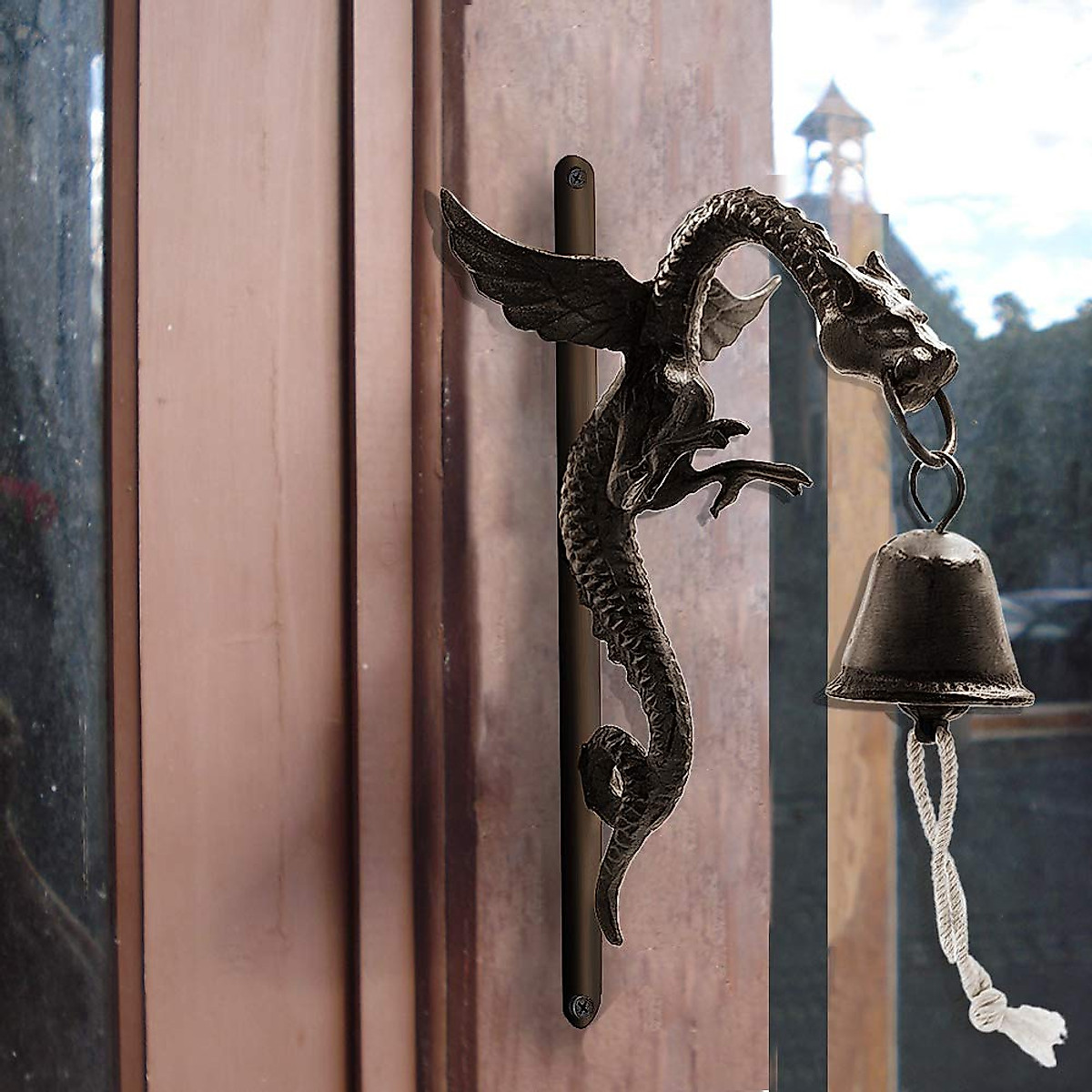 DreamsEden Wall Bell, Iron Dragon Sculpture Doorbell for Front Door Garden Farmhouse Wall Decor Art