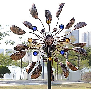 NUENUN Wind Spinner Outdoor Metal - Multi-Color Seasonal LED Lighting Solar Powered Glass Ball with Kinetic Wind Spinner Dual Direction for Patio Lawn & Garden