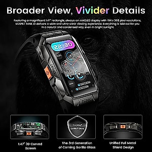 KOSPET Smart Watch 50+Days Standby Battery Life, 100 Meter Waterproof 3D Curved Corning Gorilla Glass Full Metal Health & Fitness Tracker, 70 Sports Modes 24H Smart Sleep Tracking, AMOLED Display