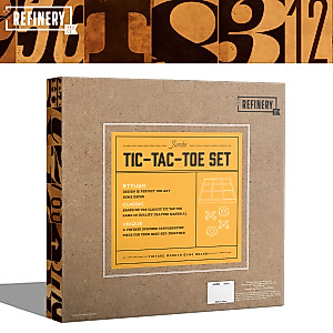 Refinery Premium Solid Wood Tic-Tac-Toe Board Game, Giant Gold 14” Coffee Table Home Decor, Classic Indoor/Outdoor Party Game for Children & Adults