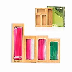 TIDYHIVE - Ziplock Bag Storage Organizer - Kitchen Organizer for Sandwich Bags, Quart, Gallon, Snack – Natural Wood Plastic Bag Organizer – Space Saving and Practical Solution