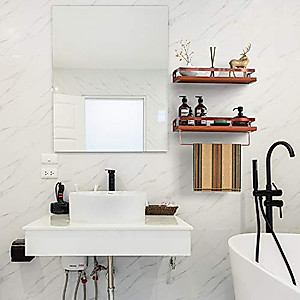 Vdomus Floating Shelves Made of Wood Material 2 Pack, Brown Floating Bathroom Shelves Wall Mounted with Towel Bar for Kitchen