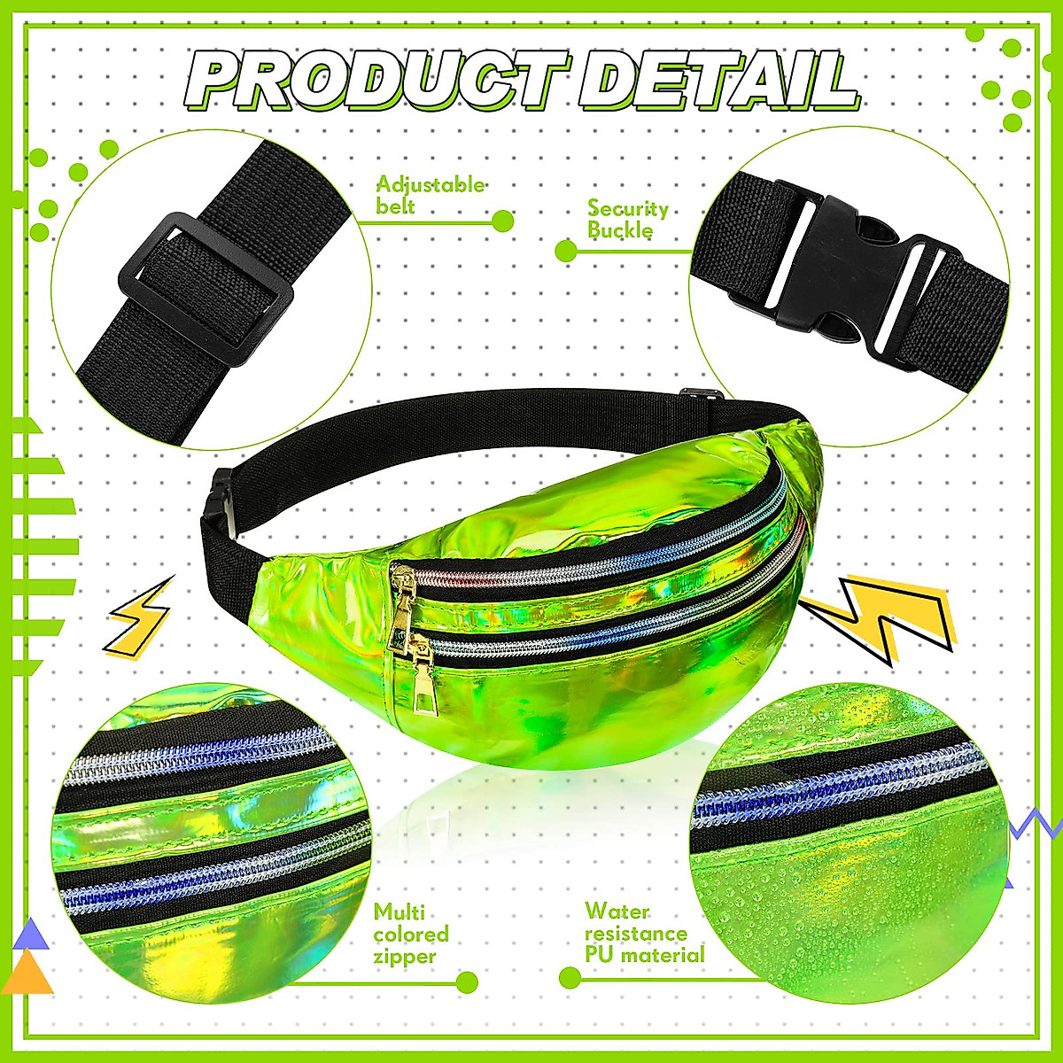 Tarpop 80s Neon Women Slouch Socks 90s Headbands Wristbands Fanny Pack Leg Warmers Sweatbands Waist Bag Women Party Costume(Green)