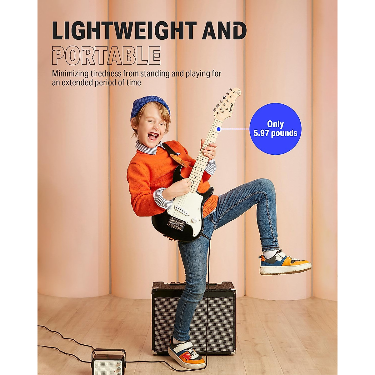 Donner 30 Inch Kids Electric Guitar Beginner Kits ST Style Mini Electric Guitar for Boys Girls with Amp, 600D Bag, Tuner, Picks, Cable, Strap, Extra Strings, DSJ-100, Black