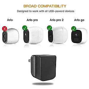 Taken 16.5ft Charging Cable, Quick Charge Power Adapter, Waterproof Outdoor/Indoor Charging Adapter & Power Extension Cord for Arlo Pro & Pro 2, Arlo Go, Other Smart Security Home Camera, 1 Set, Black