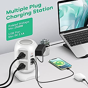 Power Strip Tower 15 ft Long Extension Cord - 8 Outlets Power Surge Protector with 4 USB Ports - Multi Plug Outlet Extender - Multiple Outlets Charging Station for Multiple Devices, Phone, Computer