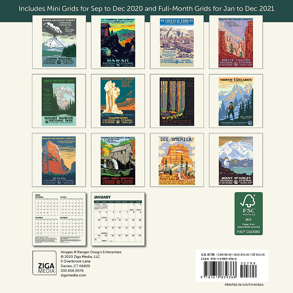 National Parks—Poster Art of the WPA Mini Wall Calendar 2021, 7" x 7"