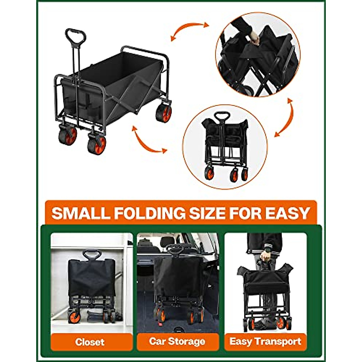 LOGARD Collapsible Folding Wagon,Heavy Duty Utility Beach Wagon Cart,Outdoor Camping Wagon