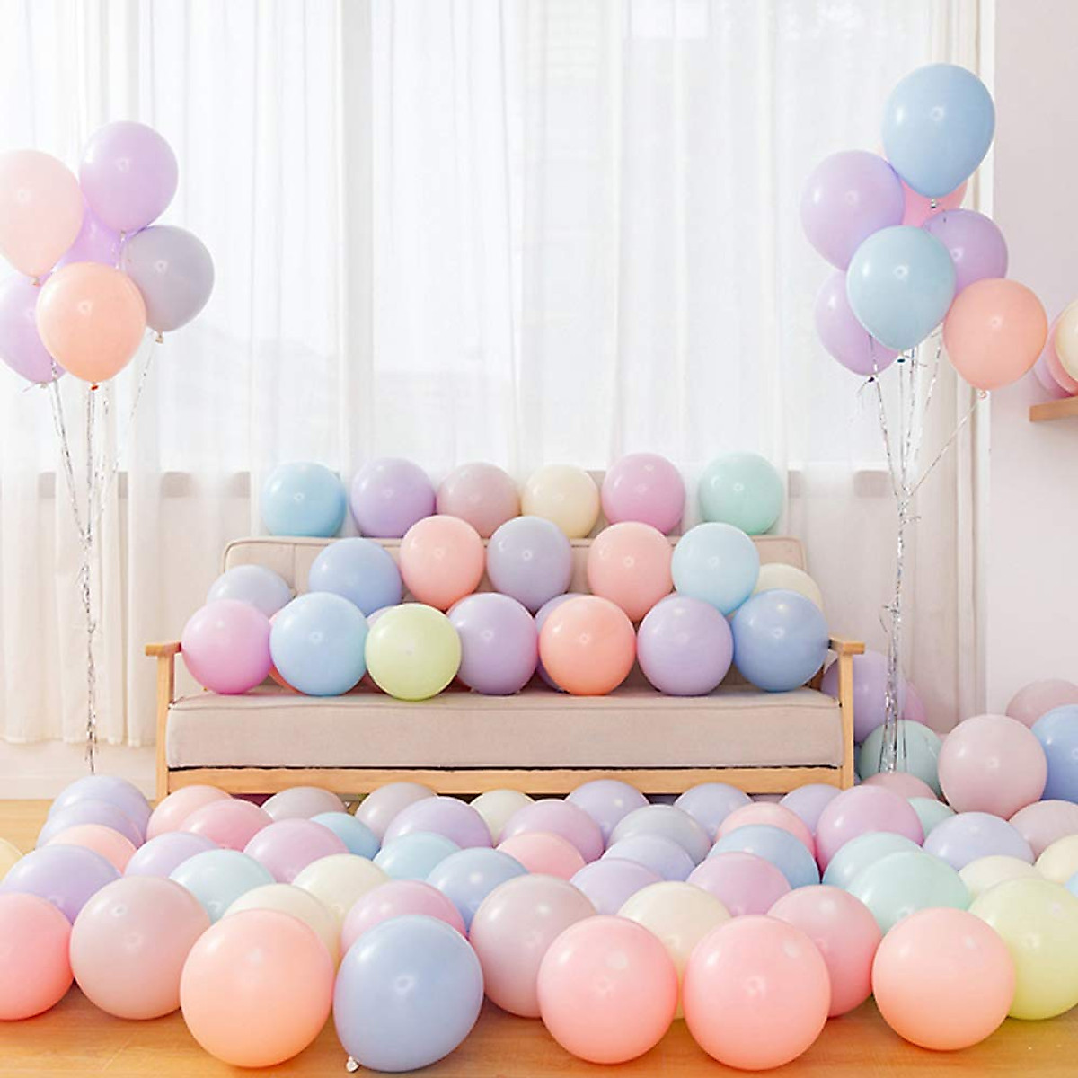 Latex Balloons Macaron Rainbow Party Balloons 5 Inch Pearlescent Helium Pastel Candy Balloons for Birthday Wedding Engagement Halloween Christmas Holiday Party Decorations Random Color 200 Pack