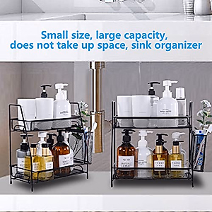 LEMIKKLE Countertop Organizer for Bathroom Counter, The Organizer for Bedroom, Spice Rack Organizer for Kitchen Counter Shelf with Small Basket(Black)
