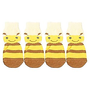 Baluue 4pcs Warm Knitted Socks Anti- Slip Bee Socks Adorable Stockings Pet Supplies (Yellow, Size 5XL) Pet Supply