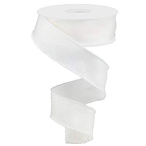 Shiny Solid Canvas Wired Edge Ribbon, 10 Yards (White, 1.5")