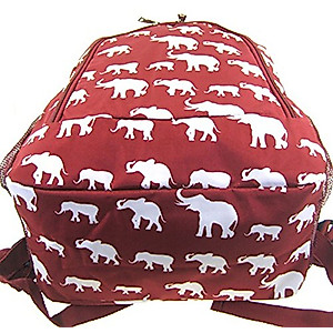 Elephant Print Full Sized Backpack (Burgundy Red)