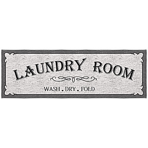 Ottomanson Laundry Collection Non-Slip Rubberback Laundry Text Design 2x5 Laundry Room Runner Rug, 20" x 59", Light Gray