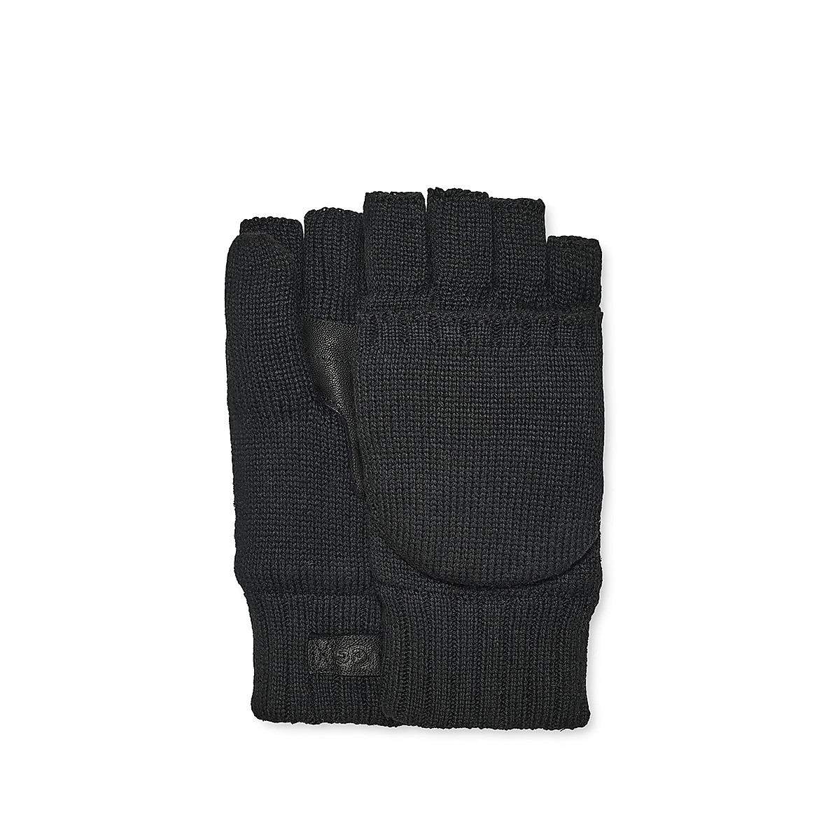 UGG Knit Flip Mitten with Leather Palm Patch Black LG-XL