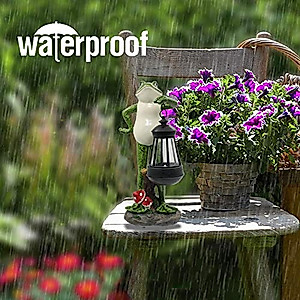 Nacome Solar Garden Statue of Frog Figurine with Solar Lantern-Outdoor Lawn Decor Garden Frog Ornament for Patio,Balcony,Yard, Lawn-Unique Housewarming Gift,30cm