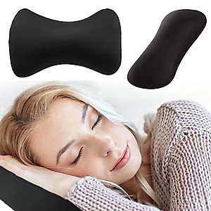 Longaoa Microbead Roll Neck Pillow Mini Microbeads Bone Type Travel Pillow Soft Mooshi Jelly C-ervical Pillow Cushion Back Head Neck Support Sleeping Throw Pillows for Home Sofa Bed (Black, 1pc)