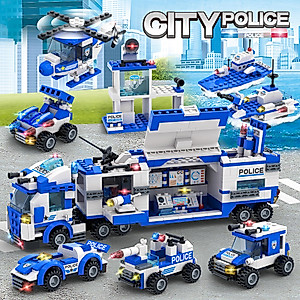 EP EXERCISE N PLAY 1338 Pieces City Police Car Building Sets, Police Station Truck Toy Blocks Set with Prison Helicopter Cop Car Boat for Boys and Kids Aged 6-12