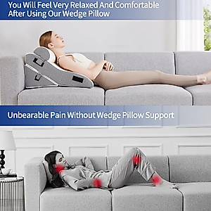 Homemate 3 PCS Upgraded Orthopedic Bed Wedge Pillow Set - Post Surgery Foam Pillow for Back, Leg and Knee Pain Relief，Adjustable 16.5" Wide Triangle Pillow for Sleeping Acid Reflux & GERD & Snoring