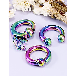 4G Earrings Internally Threaded Circular Barbells Horseshoe PA Rings Captive Bead Rings Dangle Spring Action CBR Surgical Steel Monster Screwball Rings Body Piercing Rings for Women Men Rainbow