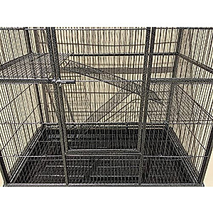 64" Extra Large Wrought Iron 4 Levels Ferret Chinchilla Sugar Glider Rats Mices Rabbit Squirrel Hamster Cage with Removable Stand (32" L x 19" W x 60" H, BlackVein)
