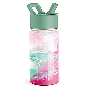 Simple Modern Kids Water Bottle with Straw Lid | Insulated Stainless Steel Reusable Tumbler for Toddlers, Girls, Boys | Summit Collection | 14oz, Pink Ocean Geode