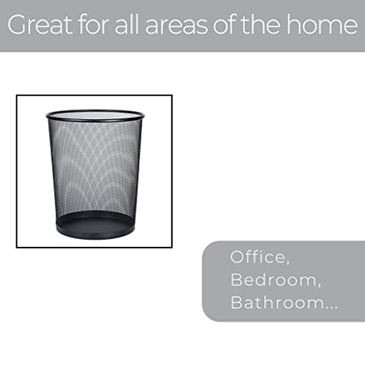 Smart Design Steel Mesh Waste Basket - Easy to Clean Design - Garbage, Paper Clutter, Metal Wire Trash Can Bin, Bathroom, Bedroom, Home and Office - 11.75 x 13.75 Inch - Black