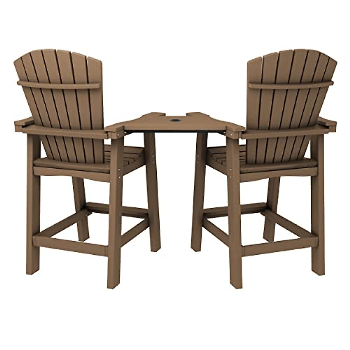KINGYES Embossed Balcony Chair, Tall Adirondack Chair Set of 2 Outdoor Adirondack Barstools with Connecting Tray, High Airondack Chair with Wood Grain, Brown